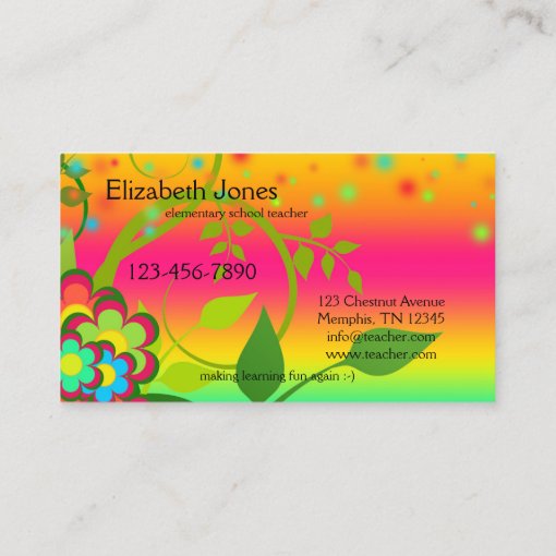 Colorful Elementary School Teacher Business Card | Zazzle