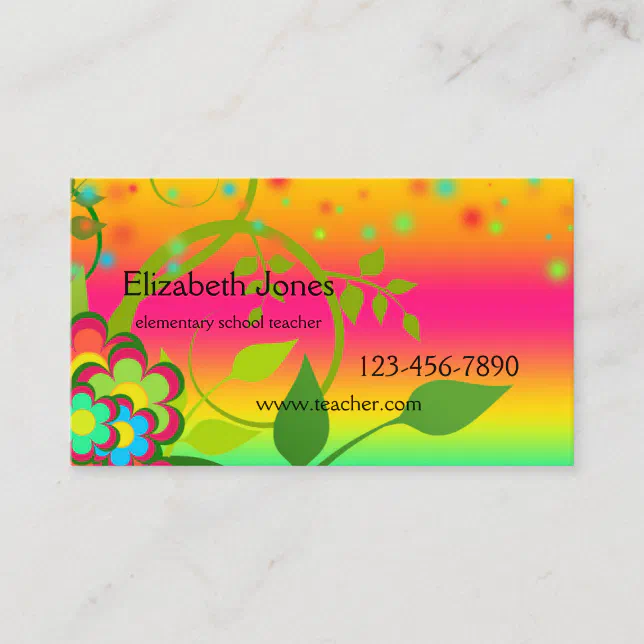 Colorful Elementary School Teacher Business Card | Zazzle
