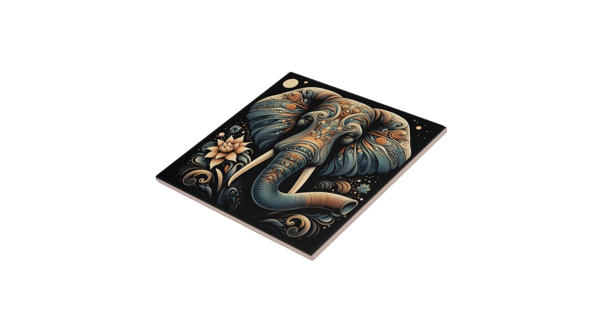 Colorful elephant with floral designs ceramic tile | Zazzle