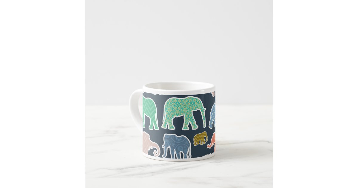 Colorful Elephants, Pattern Of Elephants, Zigzag Espresso Cup | Zazzle