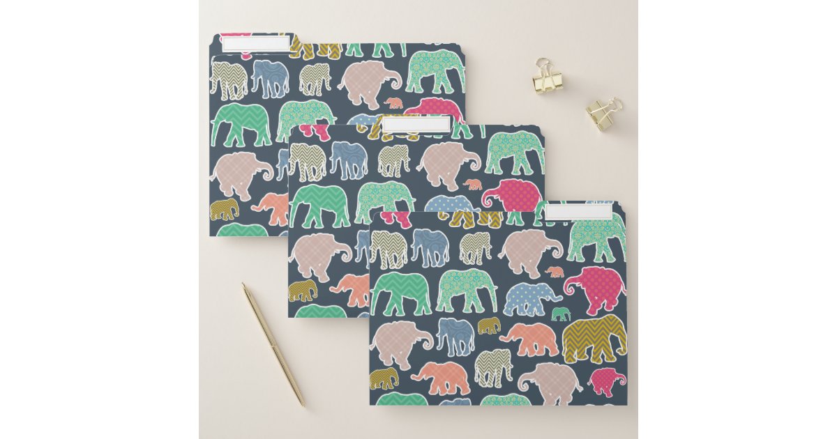 Colorful Elephants, Pattern Of Elephants, Zigzag File Folder | Zazzle