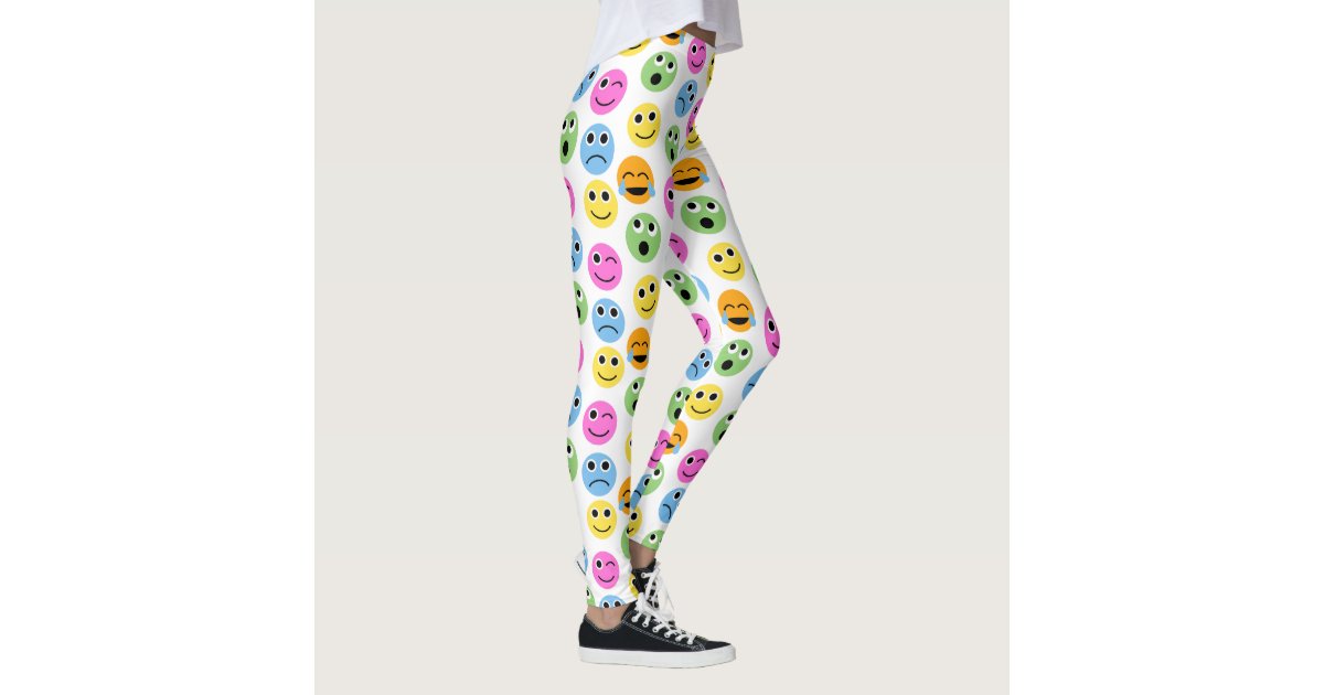 Colorful Emojis Emoticon Faces Patterned Print Leggings | Zazzle