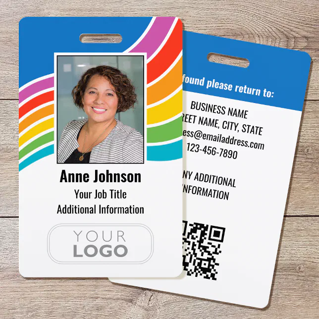Colorful Employee Logo Photo ID Rainbow Colors Badge | Zazzle