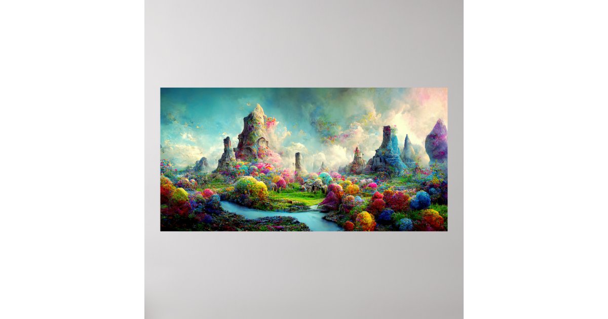 Colorful Enchanted Forest Fantasy Landscape Poster | Zazzle