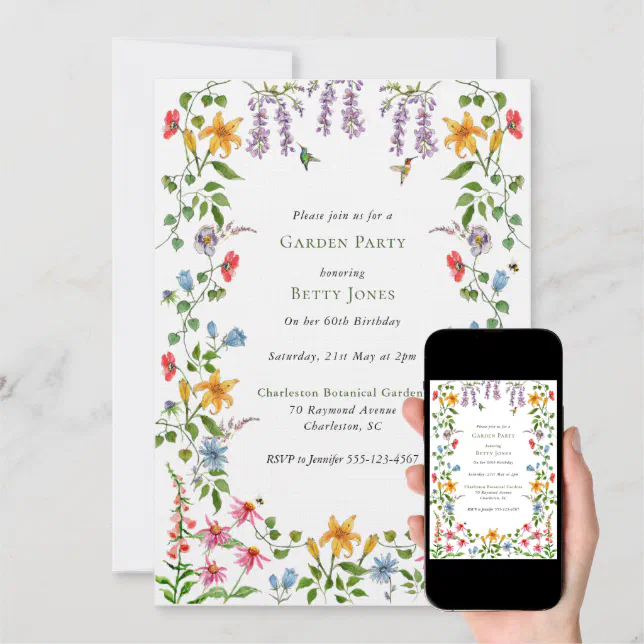 Colorful English Garden Party Birthday Invitation | Zazzle