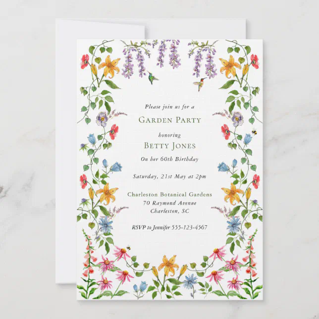Colorful English Garden Party Birthday Invitation | Zazzle