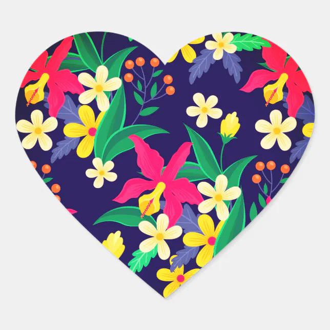 Colorful Exotic Floral Pattern-23021 Heart Sticker | Zazzle