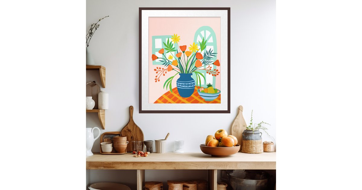 Colorful Exuberant Floral Bouquet Illustration Art Poster | Zazzle