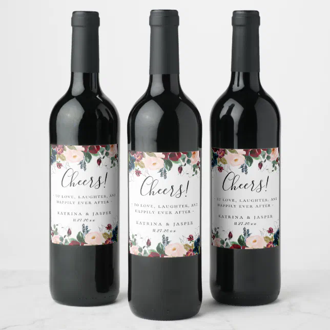 Colorful Fall Floral Frame Wedding Wine Label | Zazzle