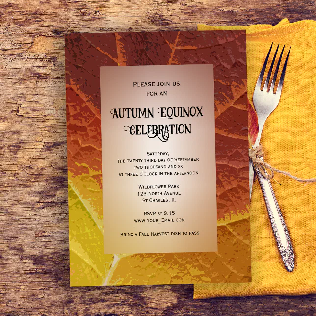Colorful Fall Leaf Autumn Equinox Celebration Invitation | Zazzle