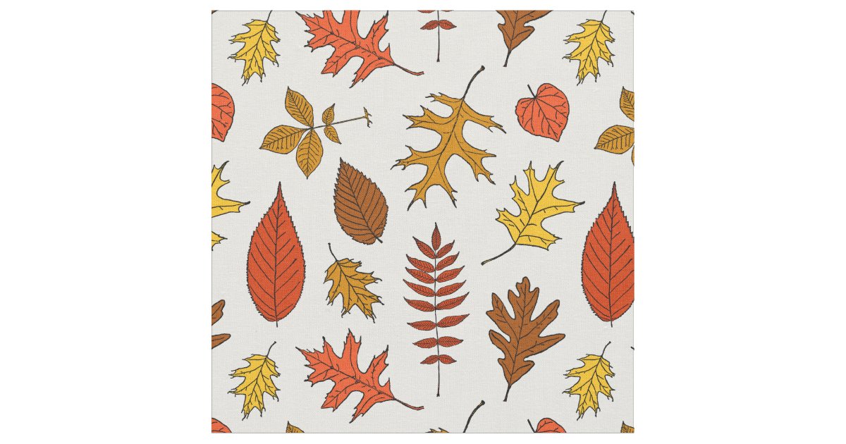 Colorful Fall Leaves Vintage Leaf Pattern Fabric | Zazzle