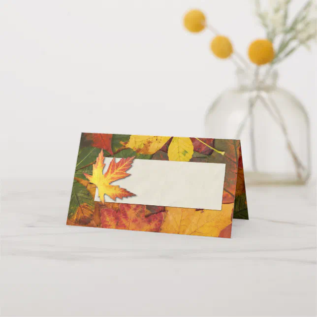 Colorful Fall Leaves Wedding Place Card | Zazzle
