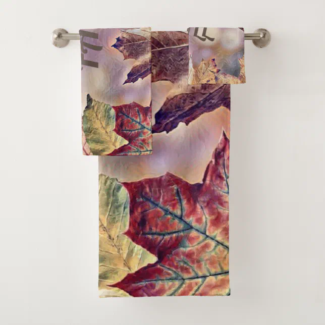 Colorful Fall leaves with fall colors watercolor Bath Towel Set | Zazzle