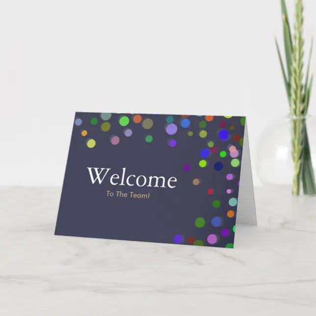 Colorful Falling Sparkles Polka Dots Welcome Card | Zazzle