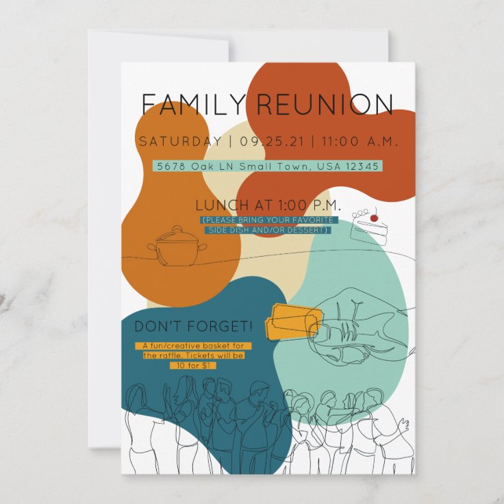 Colorful Family Reunion Invitation Raffle Potluck | Zazzle