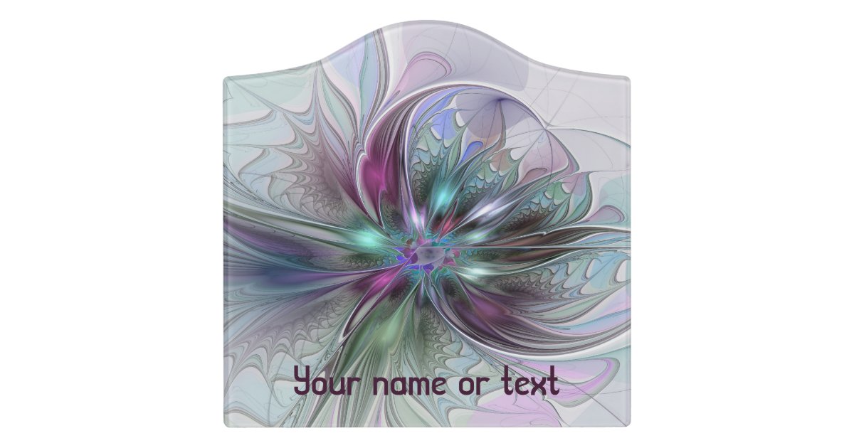 Colorful Fantasy Abstract Fractal Flower Custom Door Sign | Zazzle