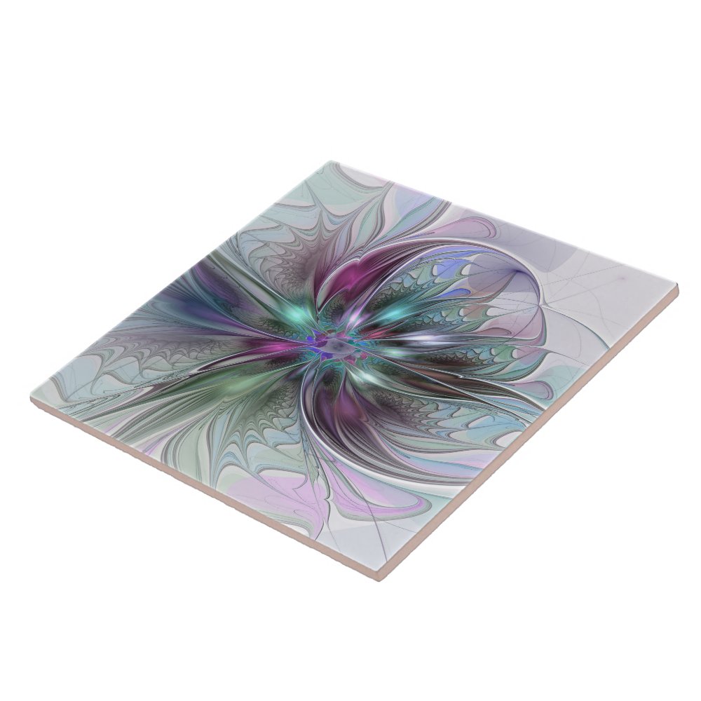 Colorful Fantasy Abstract Modern Fractal Flower Ceramic Photos Tile One ...