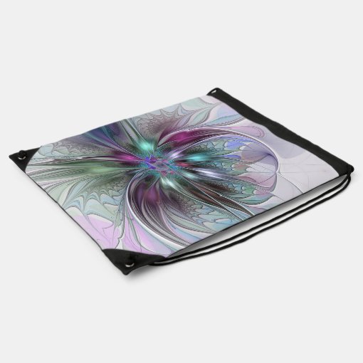 Colorful Fantasy Abstract Modern Fractal Flower Drawstring Bag | Zazzle