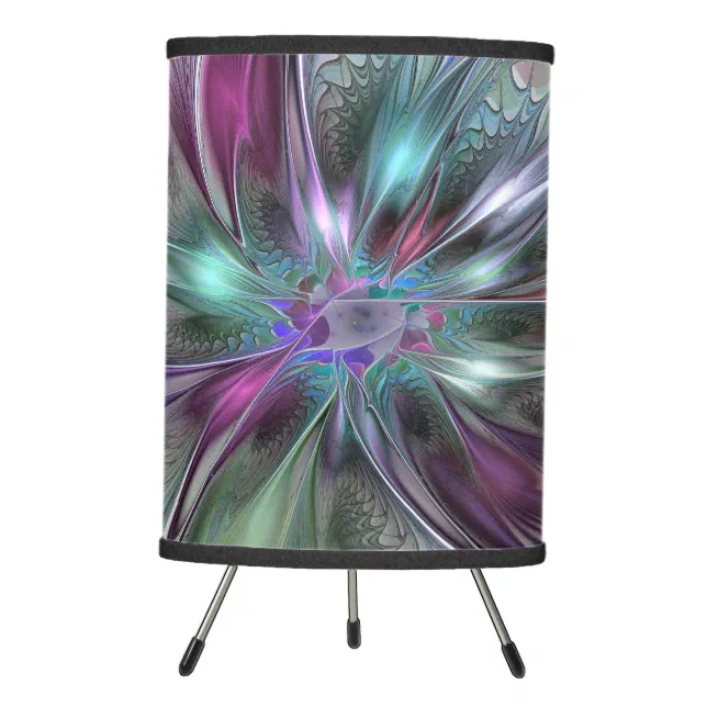 Colorful Fantasy Abstract Modern Fractal Flower Tripod Lamp | Zazzle