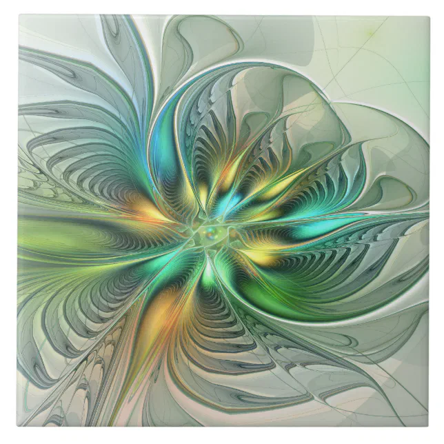 Colorful Fantasy Modern Abstract Flower Fractal Ceramic Tile | Zazzle