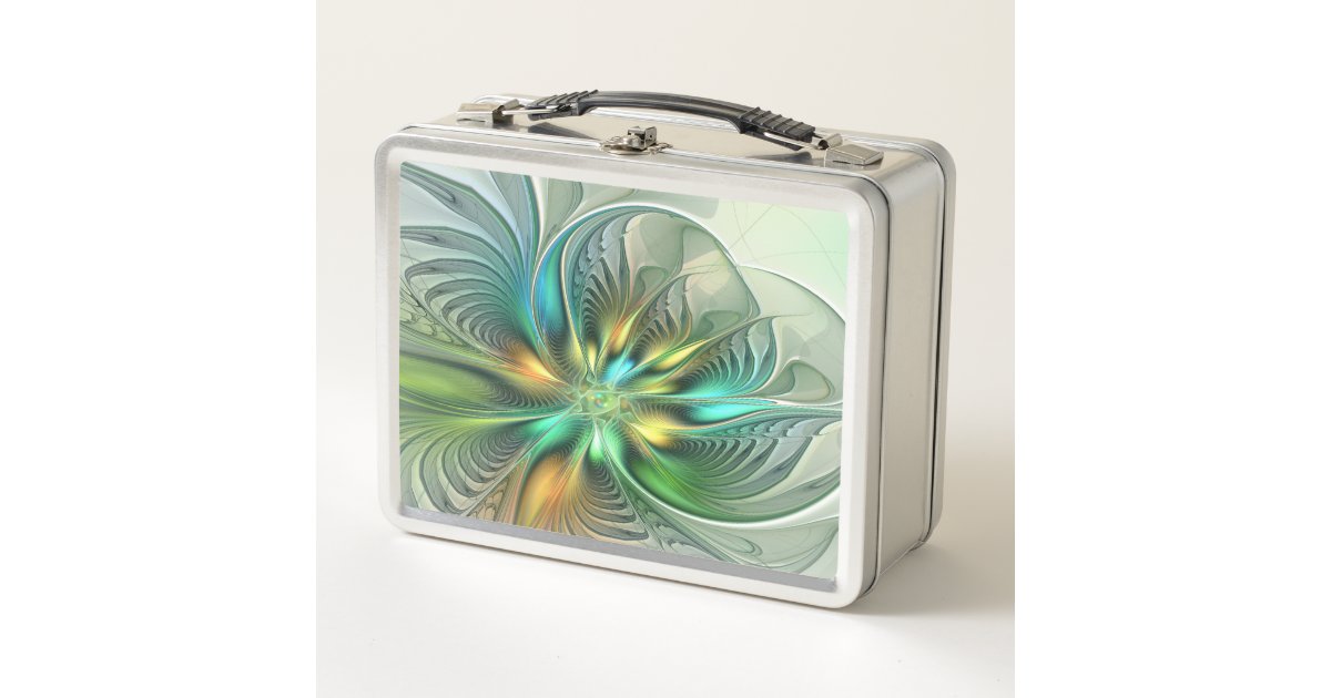 Colorful Fantasy Modern Abstract Flower Fractal Metal Lunch Box | Zazzle