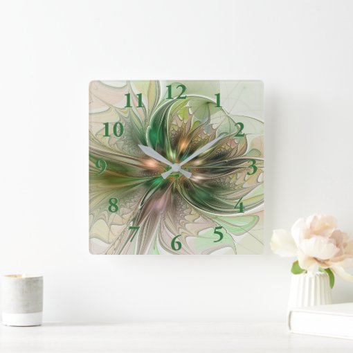 Colorful Fantasy Modern Abstract Fractal Flower Square Wall Clock | Zazzle
