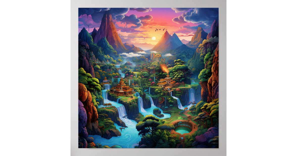 Colorful fantasy nature land landscape poster | Zazzle