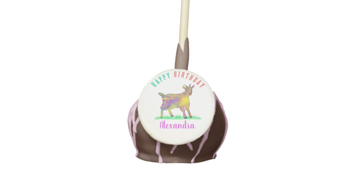 Colorful Farm Goat Happy Birthday Personalized Cake Pops | Zazzle