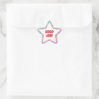 Colorful Faux Glitter Good Job Teacher Star Sticker | Zazzle