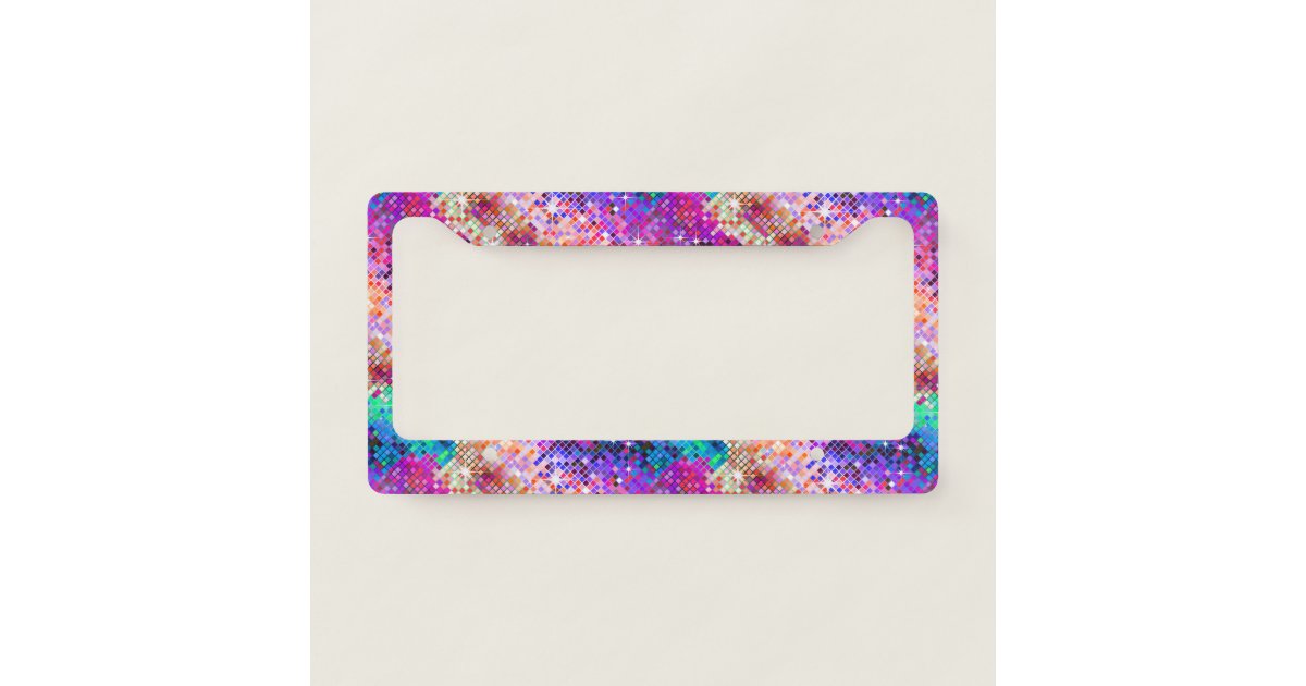 Colorful faux glitter pattern license plate frame | Zazzle