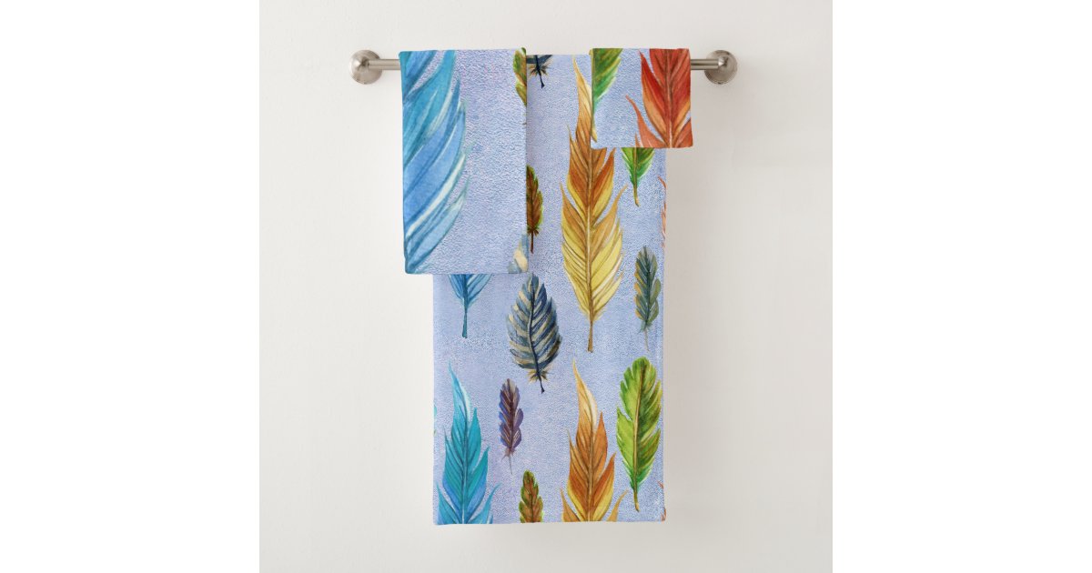 Colorful feathers Design Bath Towel Set | Zazzle