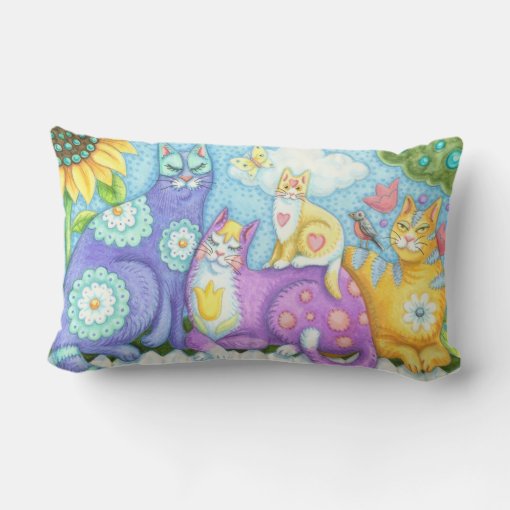 COLORFUL FELINE FRIENDS, CAT LUMBAR PILLOW | Zazzle