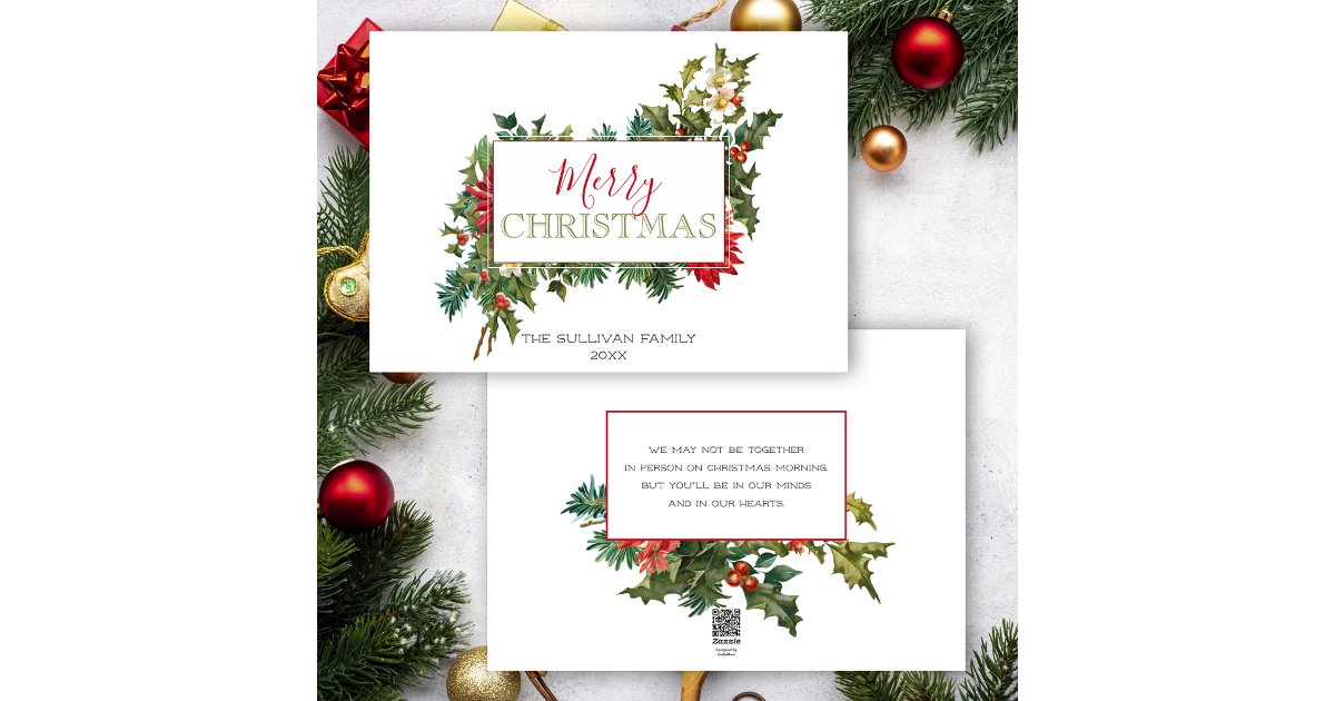 Colorful Festive Christmas Floral w/Label Holiday Card | Zazzle