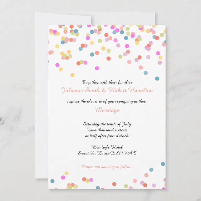 Colorful Festive Confetti Wedding Invitations | Zazzle