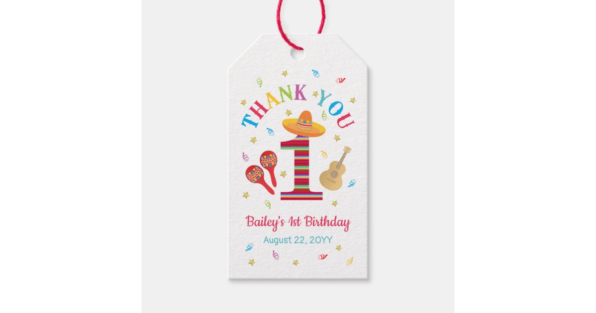 Colorful Fiesta 1st Birthday Mexican Gift Tags | Zazzle