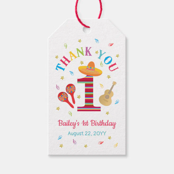 Colorful Fiesta 1st Birthday Mexican Gift Tags | Zazzle