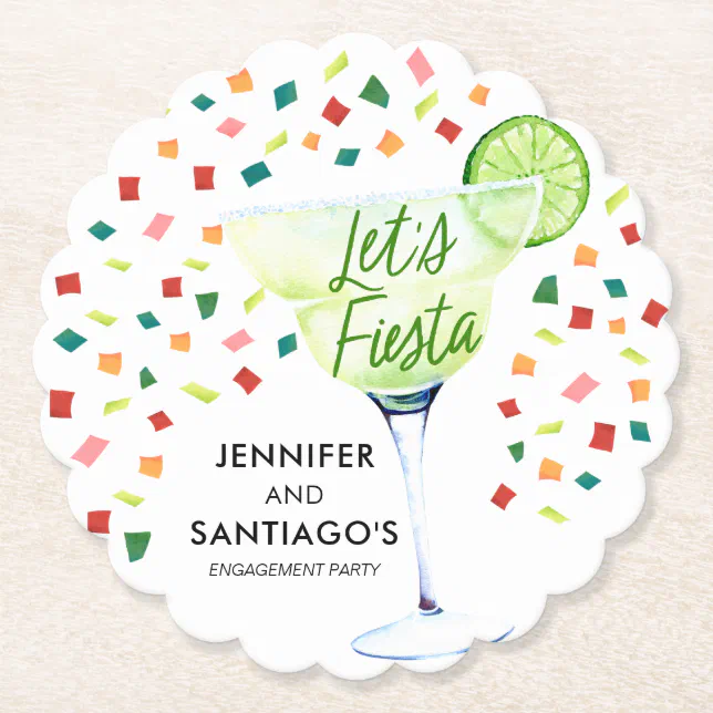 Colorful Fiesta Theme Engagement Paper Coaster | Zazzle