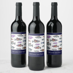 Colorful fish graphic custom wine label | Zazzle