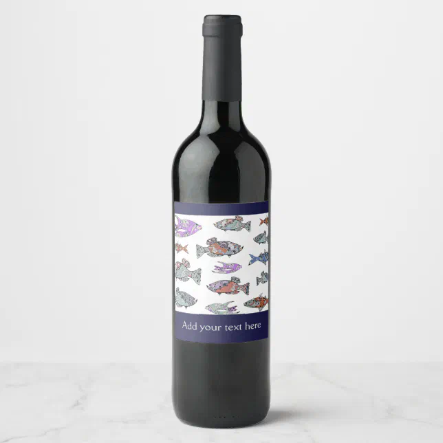 Colorful fish graphic custom wine label | Zazzle