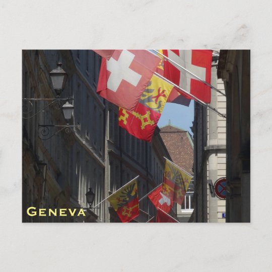 Colorful Flags in Geneva, Switzerland Postcard | Zazzle.com