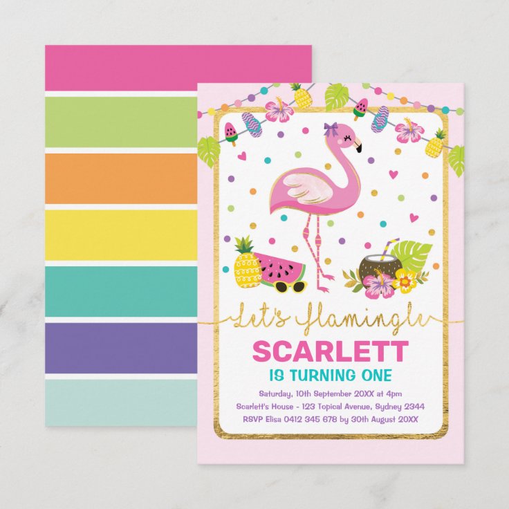 Colorful Flamingo Birthday Girls Tropical Party Invitation | Zazzle
