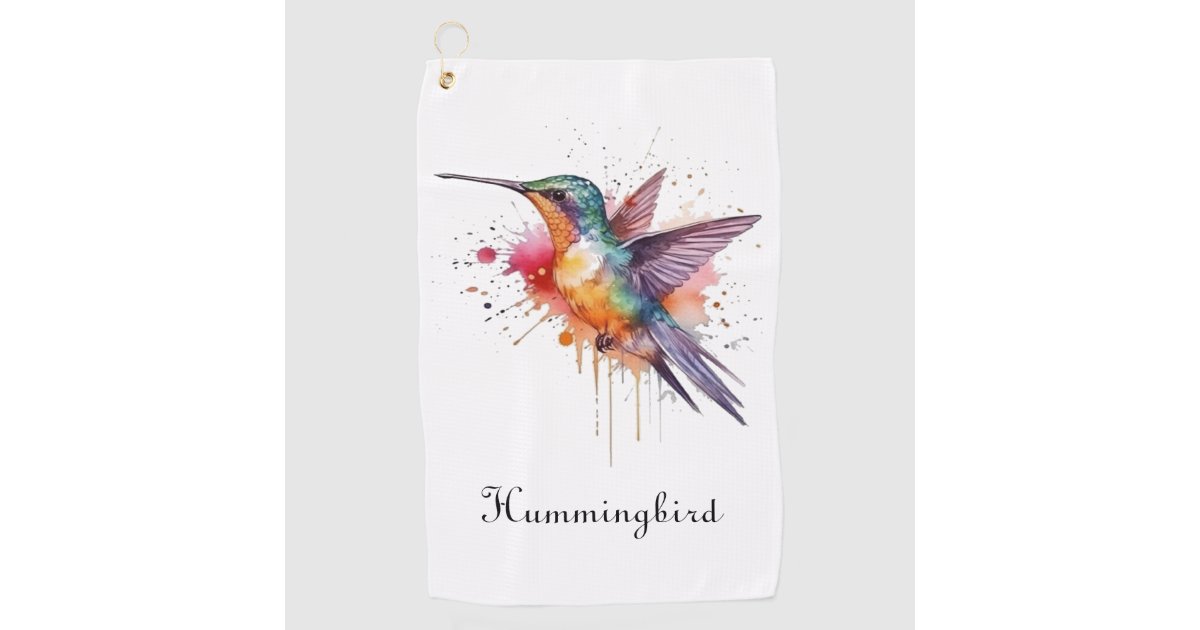 Colorful Flight, watercolor hummingbird custom Golf Towel | Zazzle