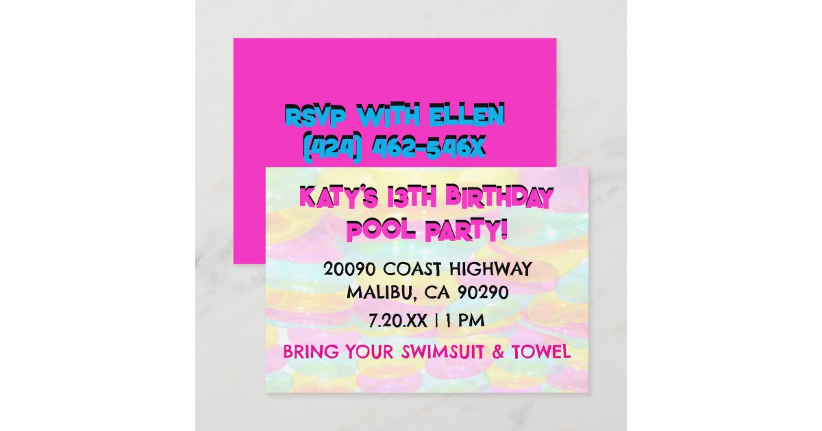 Colorful Floaties 13th Birthday Pool Party Invitation | Zazzle