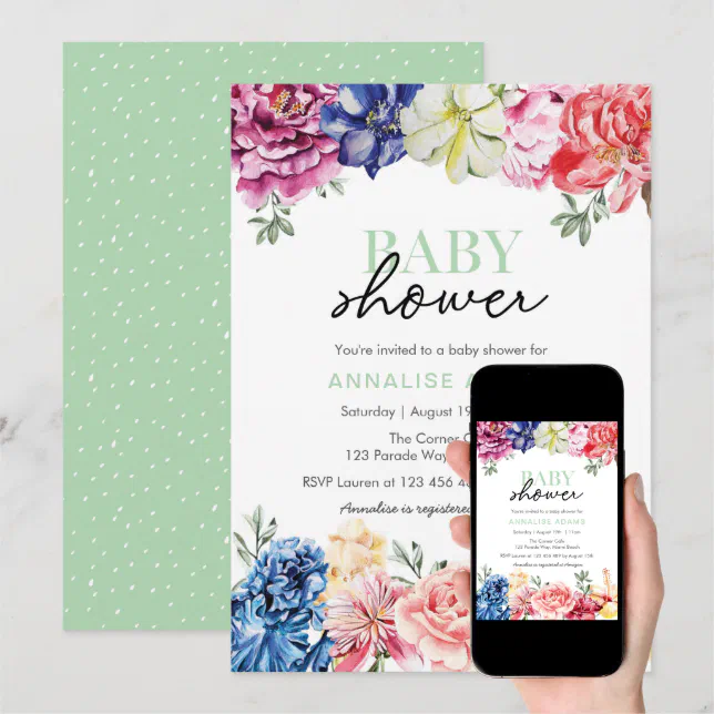 Colorful Floral Baby Shower invitation | Zazzle