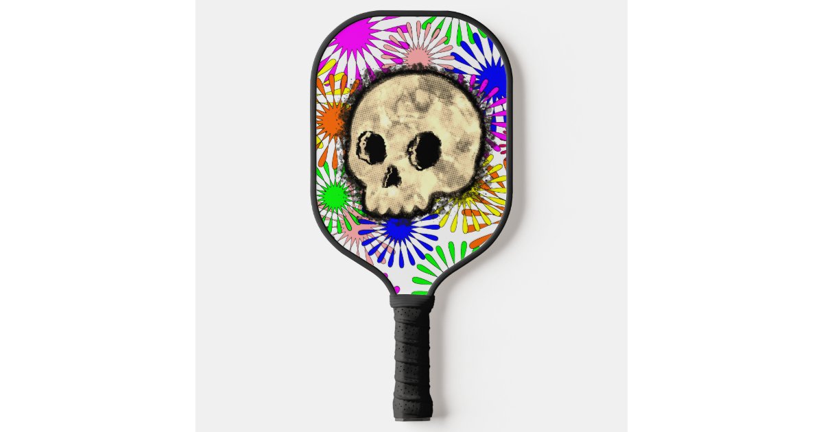 Colorful Floral Burst Skull Watercolor Pickleball Paddle | Zazzle