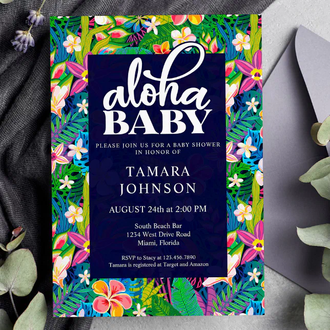 Colorful Floral Hawaiian Luau Aloha Baby Shower Invitation | Zazzle