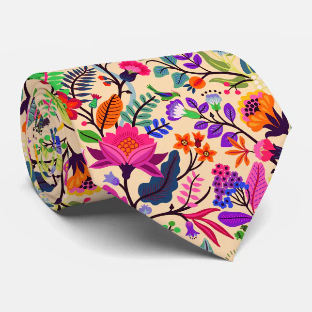 Colorful Floral Illustration Flowers Print Pattern Neck Tie | Zazzle
