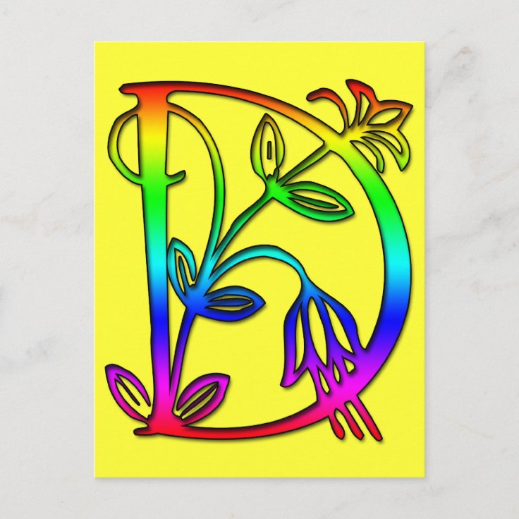 COLORFUL FLORAL MONOGRAM LETTER D POSTCARD | Zazzle