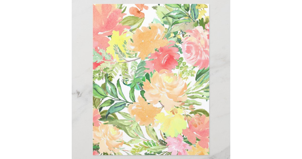 Colorful Floral Paper Sheet - peach and green tone | Zazzle
