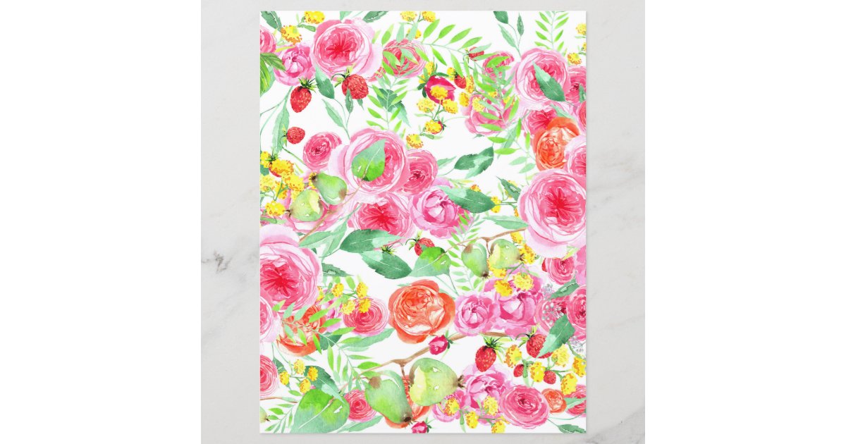 Colorful Floral Paper Sheet with Strawberries | Zazzle